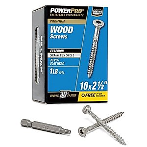 Power Pro Premium 305 Stainless Steel Wood Screws (#10 x 2-1/2") - 1lb Box