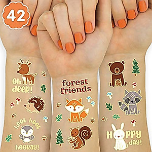xo, Fetti Woodland Animal Temporary Tattoos - 42 Glitter Styles | Forest Friends Birthday Party Supplies, Deer Baby Shower, Bear Favors, Fox, Owl