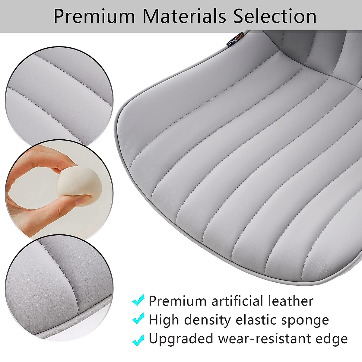 YOUNIKE Grey Ergonomic Home Office Desk Chair with Wheels Comfy Armless Criss Cross Chair with Adjustable Back Modern Leather Upholstered Swivel Vanity Chair Small Cute Rolling Task Chair for Women