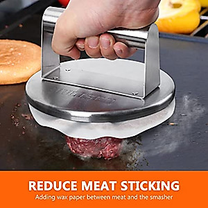 HULISEN Stainless Steel Smashed Burger Press, 6 Inch Round Burger Smasher, Griddle Hamburger Press, Non Stick Grill Press for BBQ Flat Top Griddle Cooking, Griddle Accessories Kit, Gift Package