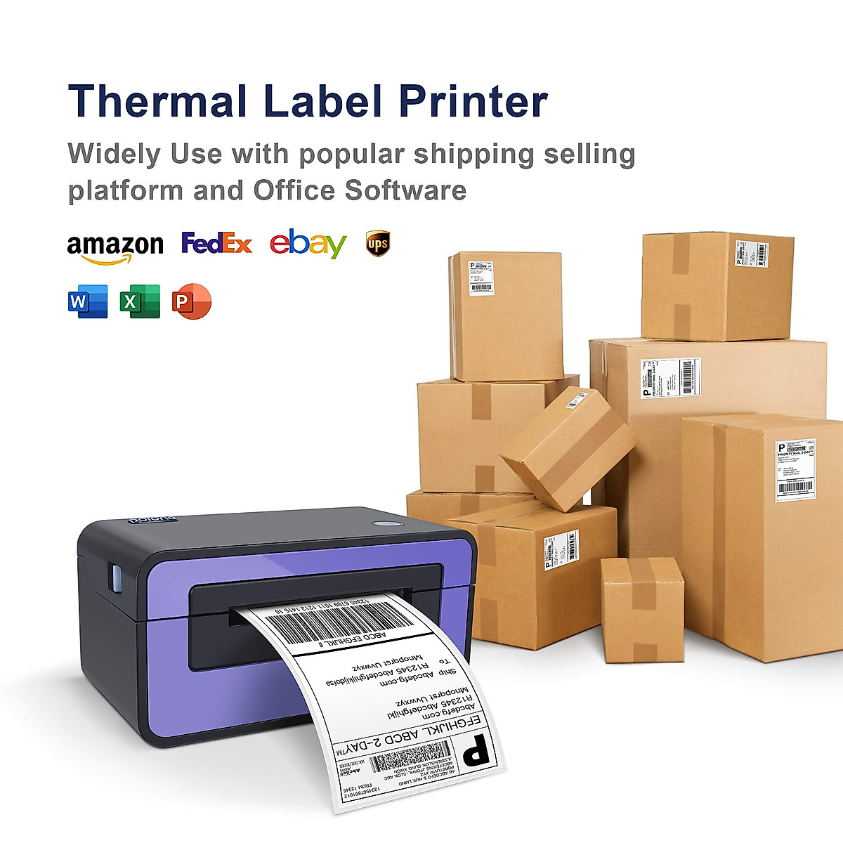 POLONO Shipping Label Printer, 4x6 Thermal Label Printer for Shipping Packages, Commercial Direct Thermal Label Maker, Thermal Labels, 4" x 6" Direct Thermal Shipping Labels (Pack of 500)