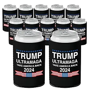 TKZWGA 12Pcs Trump 2024 Can Cooler Sleeve, Support Donald Trump 2024 merchandise, Insulated Neoprene Can Coolies for Soda Beer Beverages (Black)