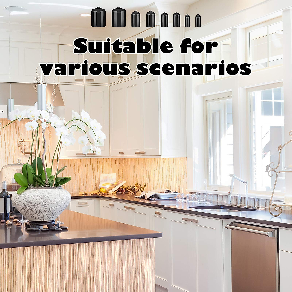 80 Pieces Rubber End Caps Flexible Bolt Covers Screw Caps Thread Protectors in 4 Sizes 1/4 to 3/4 Inch (Black)