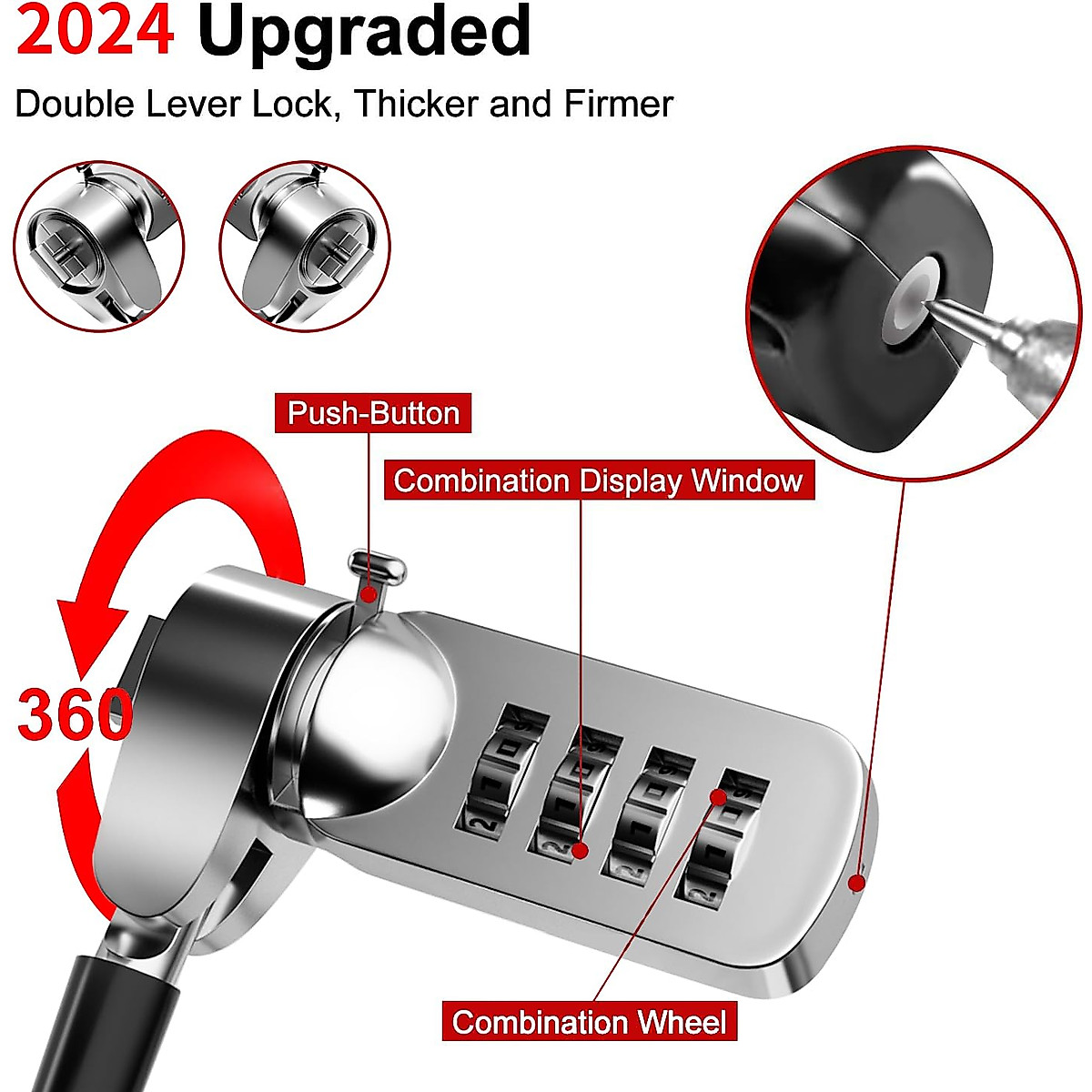 Computer Laptop Cable Lock • Slot Plate 6.23ft Cable • Security Computer Combination Lock • 4 Digital Password Protection Cable • Anti Theft Lock and Notebook Other Device