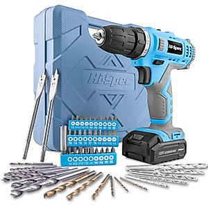 Hi-Spec 50pc 12V Cordless Drill Driver Set Electric Battery Powered - Portable Tool Box and Bit Set， Power Drill Cordless for DIY Projects, Home Repair, and Professional Use