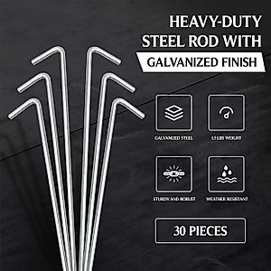 Tent Stakes For Outdoor Camping Heavy Duty Metal, Galvanized Rust-Free Yard Stakes, 10 Garden Edging Fence Hook | Garden Stakes For Gardening & Canopies, Tent Pegs - By Ram-Pro