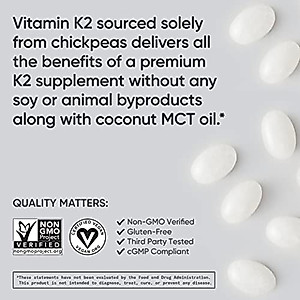 Sports Research Vitamin K2 as MK7 with Organic Coconut Oil | Made with MenaQ7 from Fermented Chickpea | Non-GMO Verified, Vegan Certified (60 Veggie-Softgels)