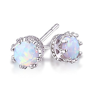 Barzel 18K White Gold Plated Created Opal Stud Earrings for Women (White Gold)