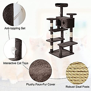 BestPet 54in Cat Tree Tower with Cat Scratching Post,Multi-Level Cat Condo Cat Tree for Indoor Cats Stand House Furniture Kittens Activity Tower with Funny Toys for Kitty Pet Play House (Dark Gray)