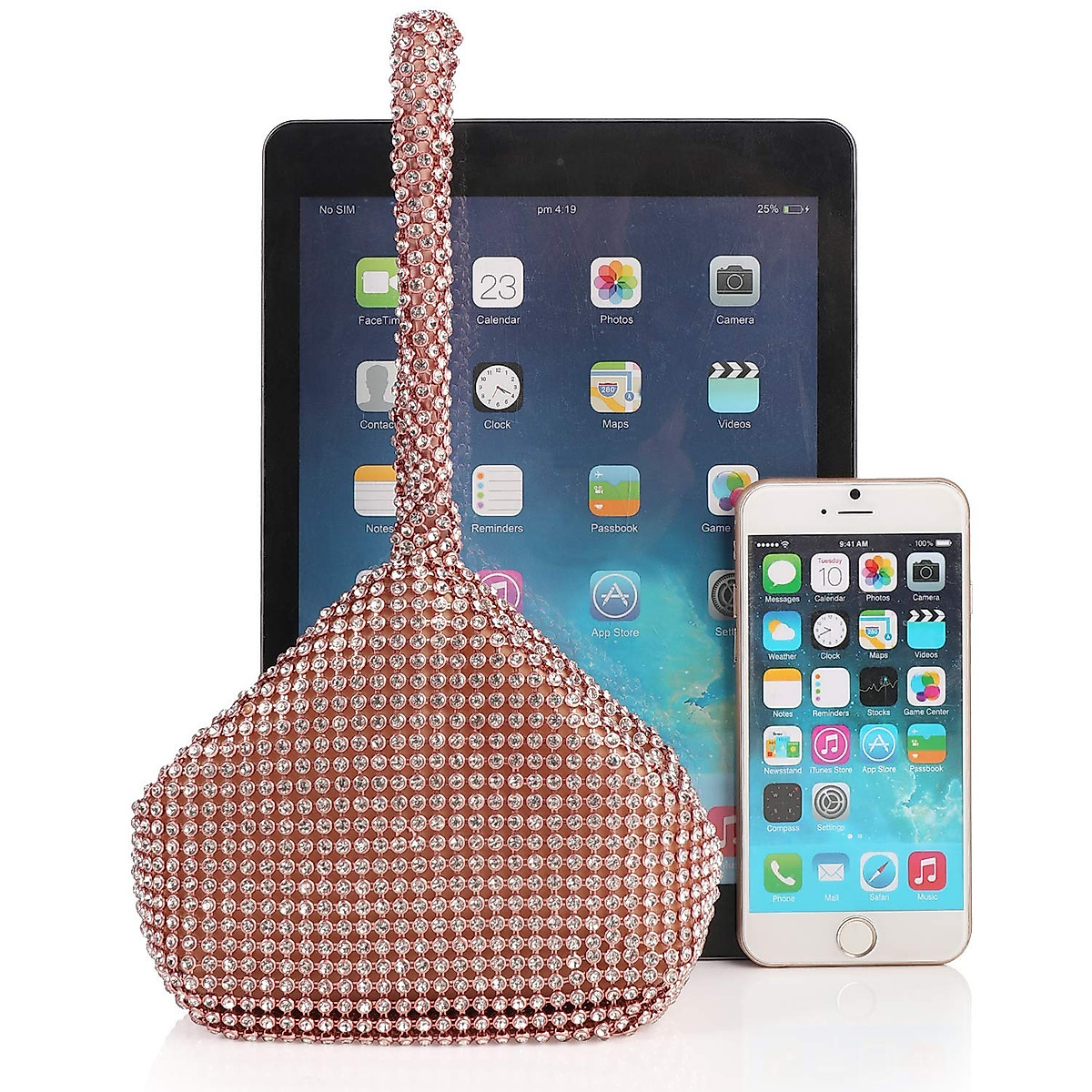 ele ELEOPTION Women Rose Gold Clutch Rhinestone Purse Bling Evening Bag Triangle Women's Wedding Purse for Party Cocktail for 6.0 inch Phones