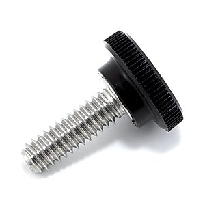 1/4"-20 x 3/4" Thumb Screw Stainless Steel - Black Knurled Round Plastic Knob - Standard/Coarse Thread Thumbscrew - Length: 0.750" - Proudly Built in USA - Package of (4)