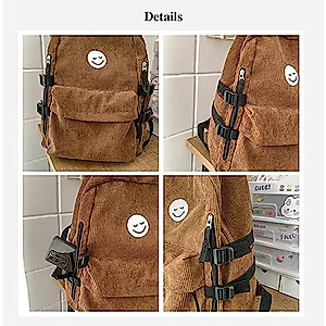 JHTPSLR Preppy Backpack Smiley Face Corduroy Backpack Cute Academia Aesthetic Backpack Autumn Corduroy Backpack Solid Book Bags (Sage Green)