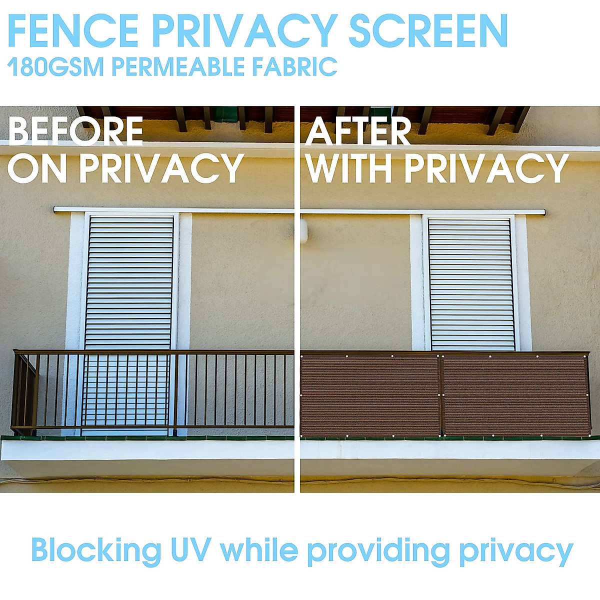 2'6" x 15' Brown Balcony Privacy Screen Fence Windscreen Cover for Apartment, Deck, Patio, Backyard, Outdoor Pool, Porch, Railing - 95% UV Blockage, Zip Ties Included, Customized