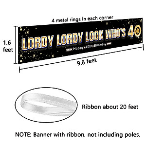 Ushinemi Lordy Lordy Look Who's 40 Decorations, Large Funny Forty Birthday Banner for Men Women, Happy 40th Birthday Party Decor, 9.8x1.6ft