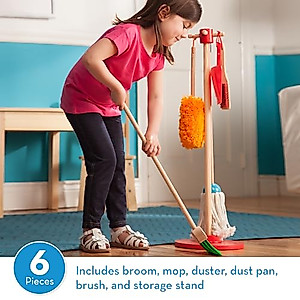 Melissa & Doug Dust! Sweep! Mop! 6-Piece Pretend Play Cleaning Set - Broom, Duster, Kid-Sized Cleaning Toys For Boys and For Girls