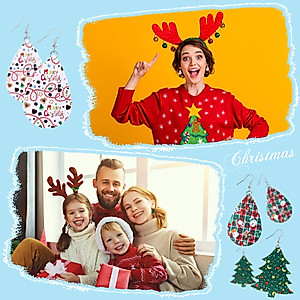 Otuuz 24 Pairs Christmas Earring Santa Christmas Tree Pumpkin Faux Leather Earrings Dangle Lightweight Teardrop Earrings Thanksgiving New Year Party Decorations for Women