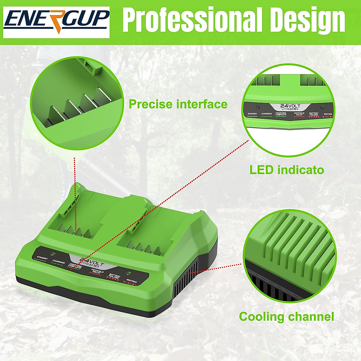 energup 2Pack 24V 3.5Ah Replacement Greenworks 24V Lithium Battery 29842 29852 29322 BAG709 BAG710 20352 22232 2508302 for Greenworks 2X24V + 2Port 29862 Charger for G-24 Greenworks 24V Battery