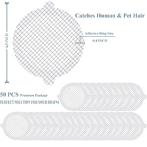 50 Pack, VIVIDLY Disposable Shower Drain Cover Hair Catcher Shower Drain Mesh Stickers, Bathroom, Laundry, Bathtub, Kitchen, Sink, for Human and pet Hair (50 PCS)