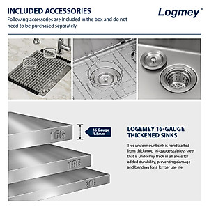 Bar Sink Undermount - Logmey Stainless Steel Bar Prep Sink 16 Gauge Small Kitchen Sink 9 Inch Deep RV Sink Single Bowl Kitchen Sink 13x15x9 Inches