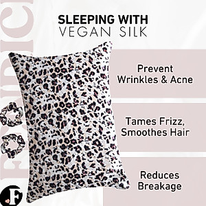 Satin Pillowcase for Hair and Skin by Fenrici, Includes 1 Queen Size Satin Pillow case, 2 Matching Scrunchies, Luxury Beauty Sleep Set, Leopard Print, Pink, Queen/Standard, Gift for Her