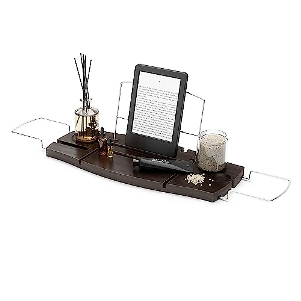 Umbra Aquala Bathtub Tray Bamboo Extendable and Adjustable Tray Holder, Walnut