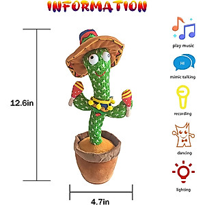 Vocloud Dancing Cactus Talking Cactus Baby Toys-Infant Tummy Time Toys for for 0-6 Months 6-12months 1 Year Old,Recording,Repeats What You say, Baby boy Girl Gifts