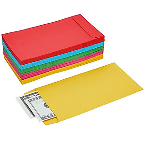 100 Pack Colorful Money Envelopes for Cash, Payroll, Money Saving, Coins, Currency, 100GSM (4 x 7 In)