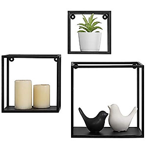 MyGift Black Metal Cube-Frame Wall Hanging Shelves, Set of 3