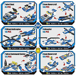 1648 Pieces City Police Heavy Helicopter Building Blocks Set with Storage Box, Police Helicopter, Police Airplane, Patrol Boat, Hovercraft, Creative Roleplay Building Toys for Boys Girls 6-12 Years