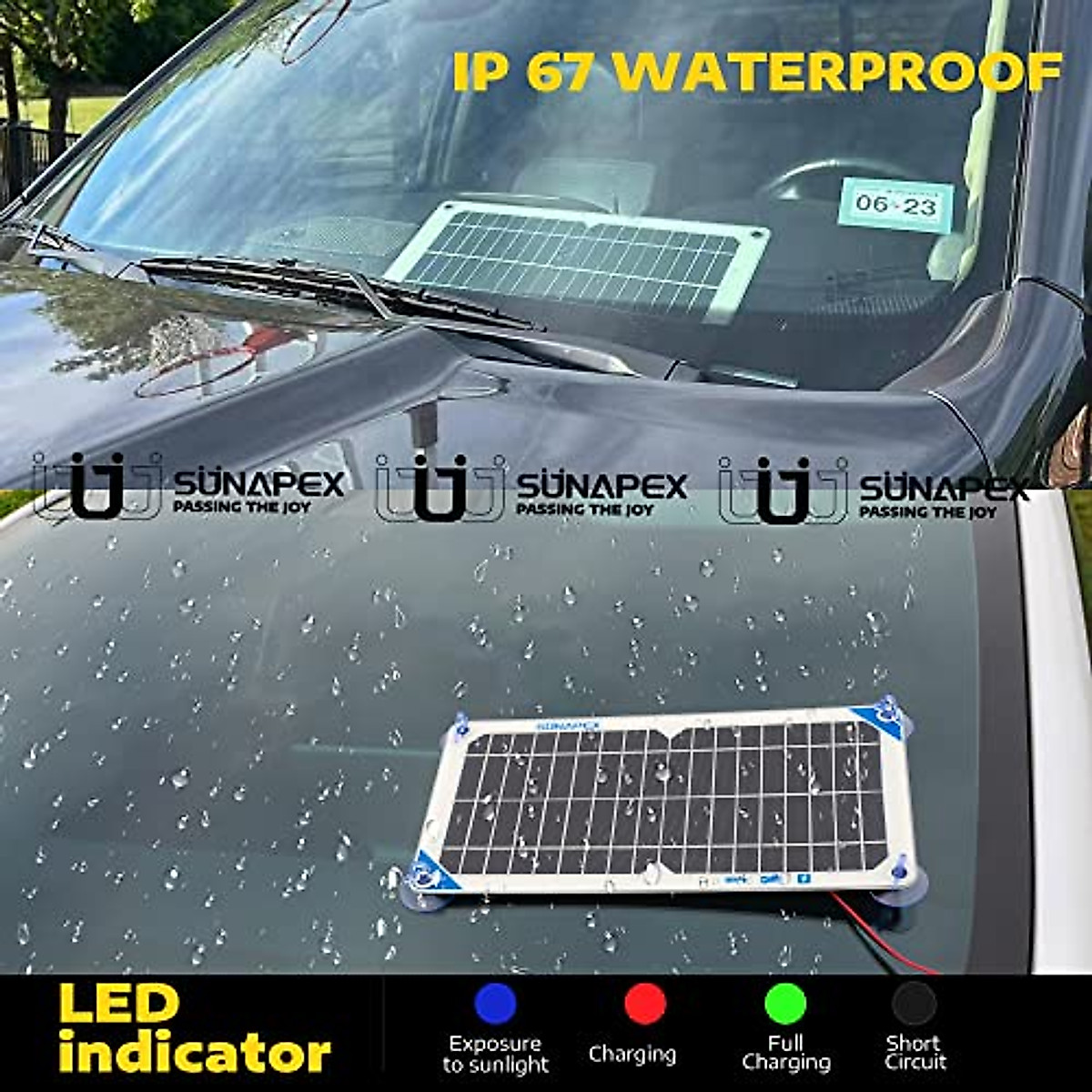 SUNAPEX 10W 12V Solar Panel Car Battery Charger 12 Volt Waterproof Solar Powered Battery Charger & Maintainer 12v Solar Trickle Charger for Car Boat RV Marine Trailer Battery
