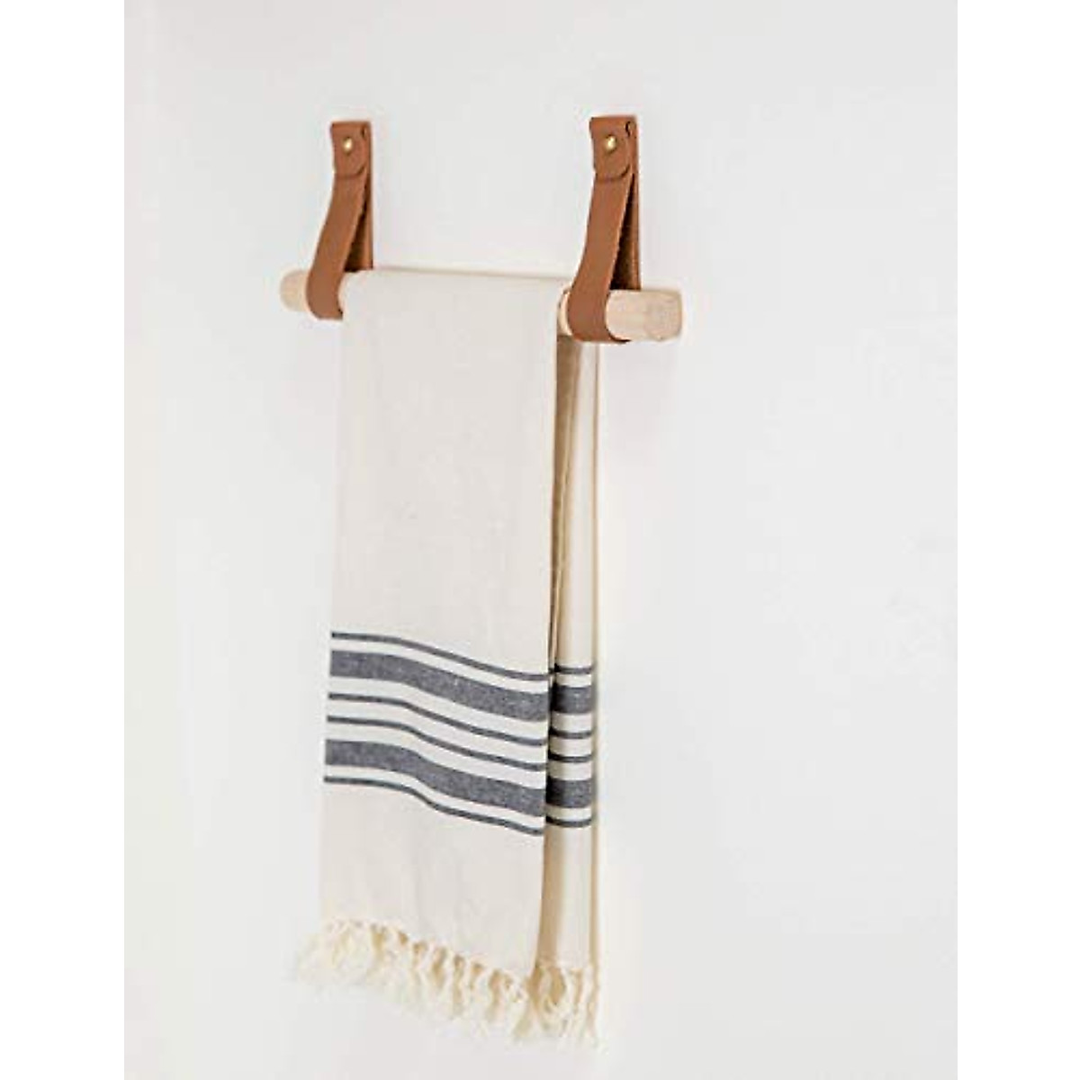 KEYAIIRA - Medium Nicotine Leather Wall Hook, wall hanging strap towel hook for wall leather loop strap for scarf storage boat paddle holder minimal towel bar rack storage