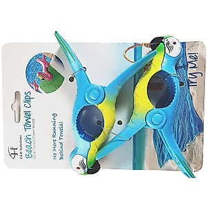 C&H Solutions Blue Parrot Flip Style Beach Towel Clips Jumbo Size for Beach Chair, Cruise Beach Patio, Pool Accessories for Chairs, Household Clip, Baby Stroller
