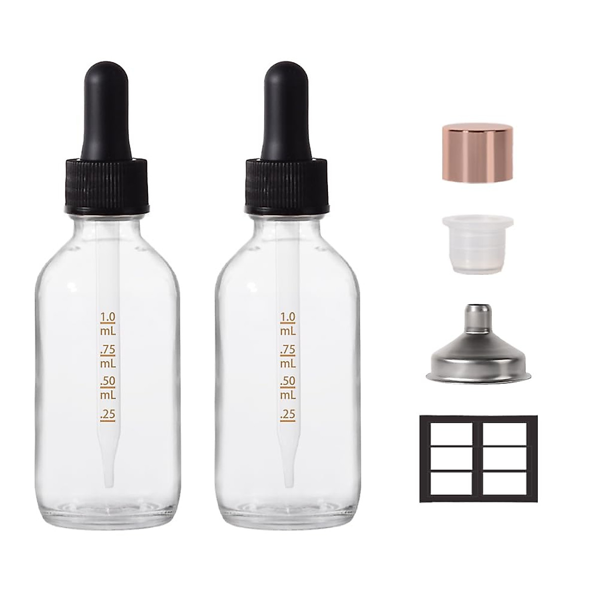 StellaCare 2 Pcs, 2 ounce Dropper Bottle, Glass Bottle, Small Glass Bottles with Lids Clear Glass Jars