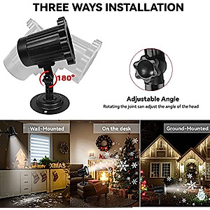 Christmas Projector Lights Outdoor, Indoor Christmas Decorations Snowfall LED Light Projectors with Waterproof White Snowflake for Xmas，Holiday, Home，Party，Garden and Patio Decoration