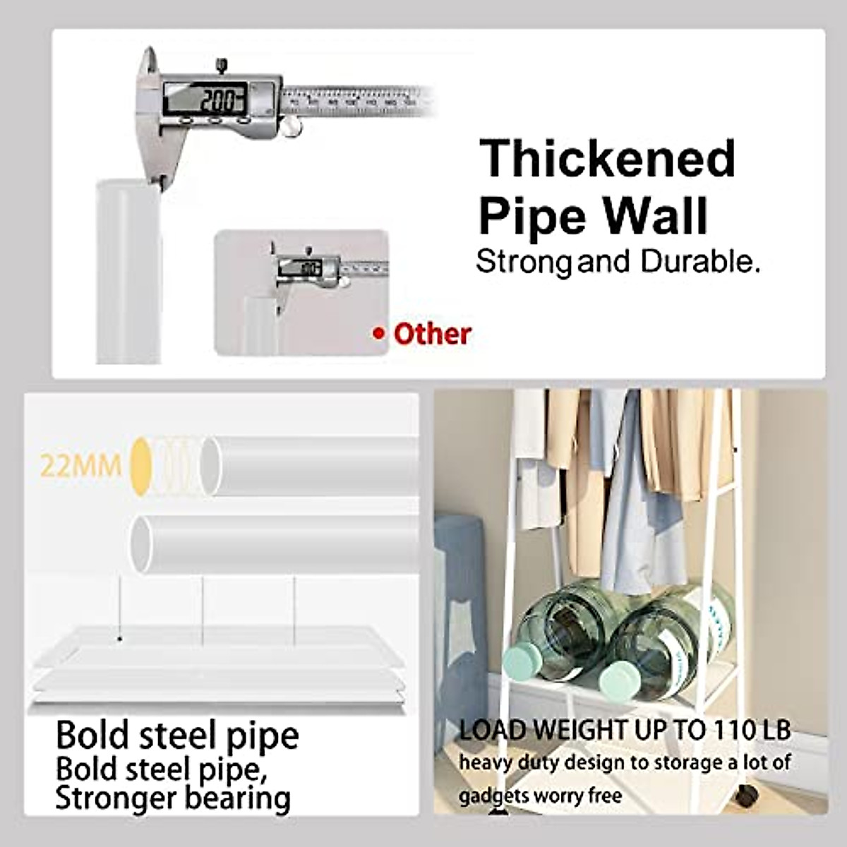 Jecpuo Clothes Rack Small Metal Garment Rack with Shelves for bedroom Rolling clothing rack for Hanging Clothes on Wheels for Hanging Clothes,clothes rack (White)