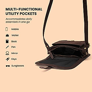 ESTALON Crossbody Bags for Women - Real Leather Multi Pocket Travel Purse and Sling Bag (Mocha)