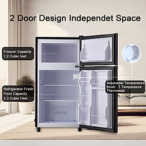 WANAI Compact Refrigerator 3.5 Cu.ft Dual Door Mini Fridge with Freezer, Small Refrigerator with 7 TEMP Modes, Energy Saving, Low Noise for Bedroom, Dorm, Office, Apartment, Black