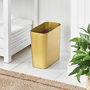 mDesign Small Plastic 1.8 Gallon Trash Can Wastebasket Garbage Bin for Bathroom - Slim Rubbish Waste Bin Trashcan for Master/Guest Bath, Bedroom, Kitchen, Laundry Room, Casi Collection, Soft Brass