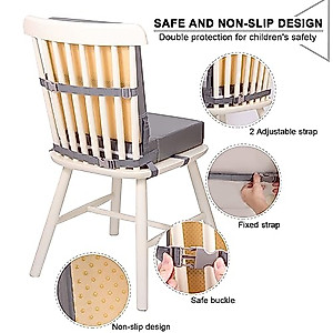 Booster Seat for Dining Table - 2Pcs Toddler Booster Seat for Dining Table Adjustable Safety Belts & Non-Slip Bottom, PU Waterproof Easy Cleaning Booster Chair Cushion with Different Height for Eating