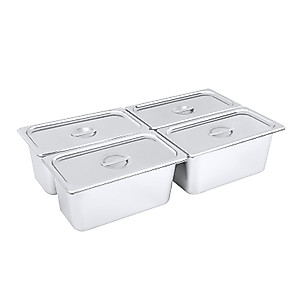 Leblett 4 Pack Stainless Steam Hotel Pans with Lids,1/3 Size x 6" Deep,0.35cm Thick,Anti Jam Steam Table Pan Catering Storage Metal Food Pan