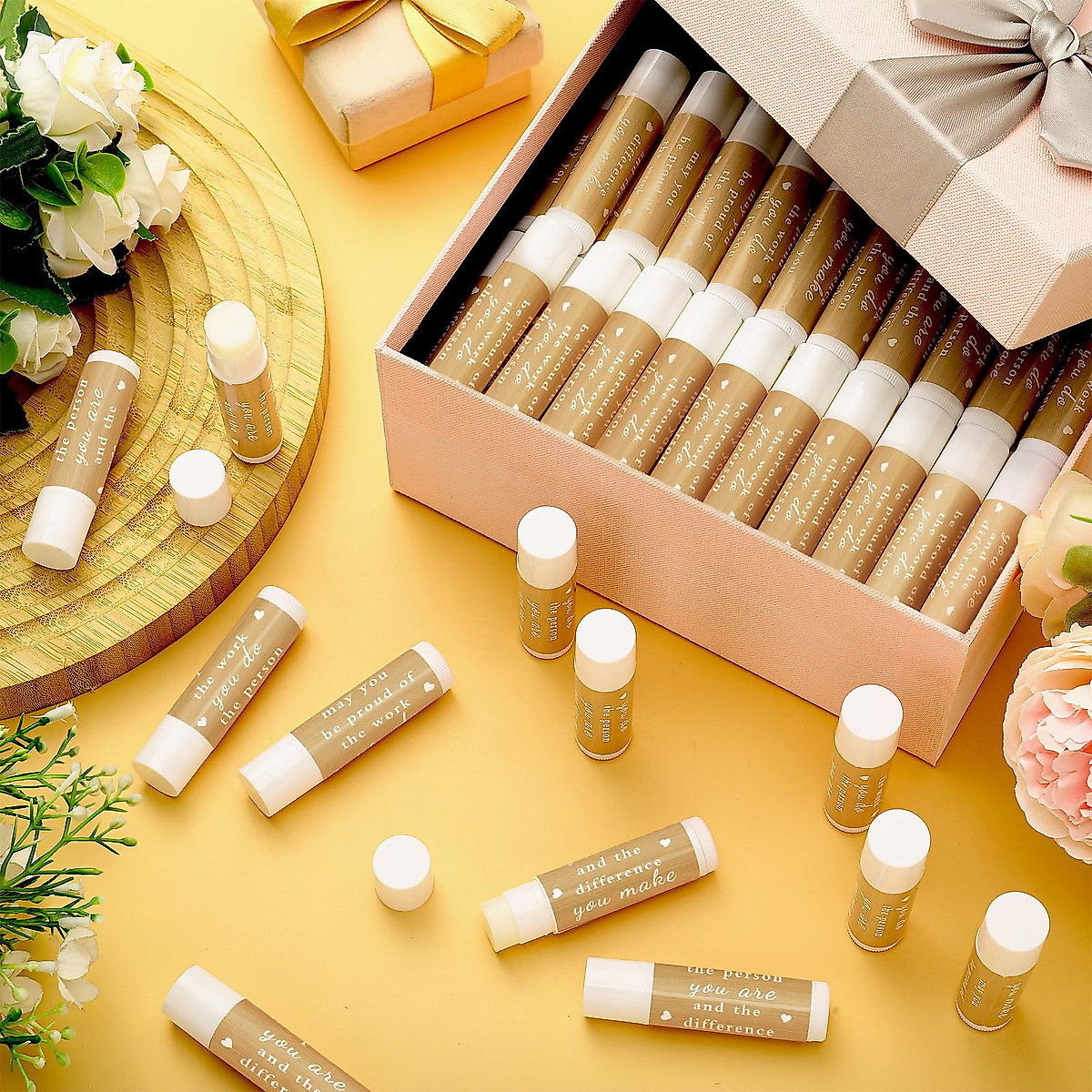 Demissle Thank You Gifts for Coworker Lip Balm Bulk Set Inspirational Appreciation Gifts Leaving Farewell Gifts Vanilla Ingredients Lips Care Products for Friends Teacher Worker Employee (100 Pcs)