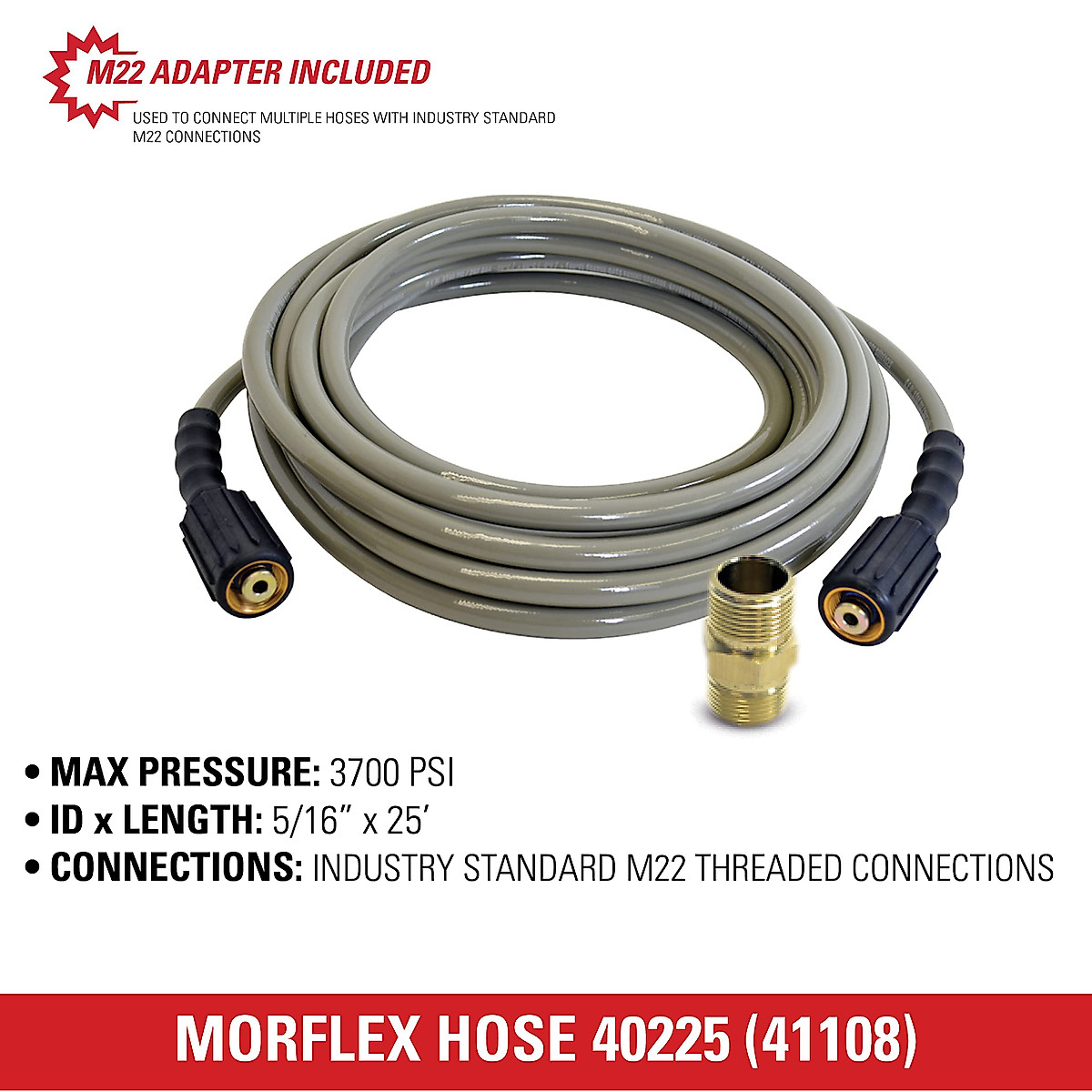 Simpson Cleaning 40225 Morflex Series 3700 PSI Pressure Washer Hose, Cold Water Use, 5/16 Inch Inner Diameter, 25 Feet, Natural