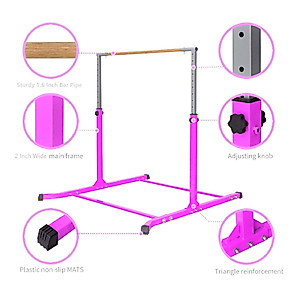 ProGymnastics, 5Ft, Athletic, Horizontal Bar, Adjustable, Kip Bars, Pink, Gymnastics, with Free Gloves, Gymnastics Bar, for Kids, Home, girls, gymnastics, monkey beam, balance set Adjustable