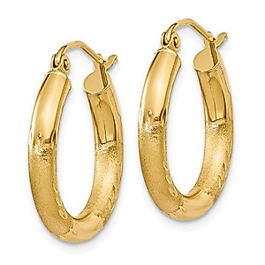 Yellow Gold Diamond Cut 3mm Round Hoop Earrings, (20mm)