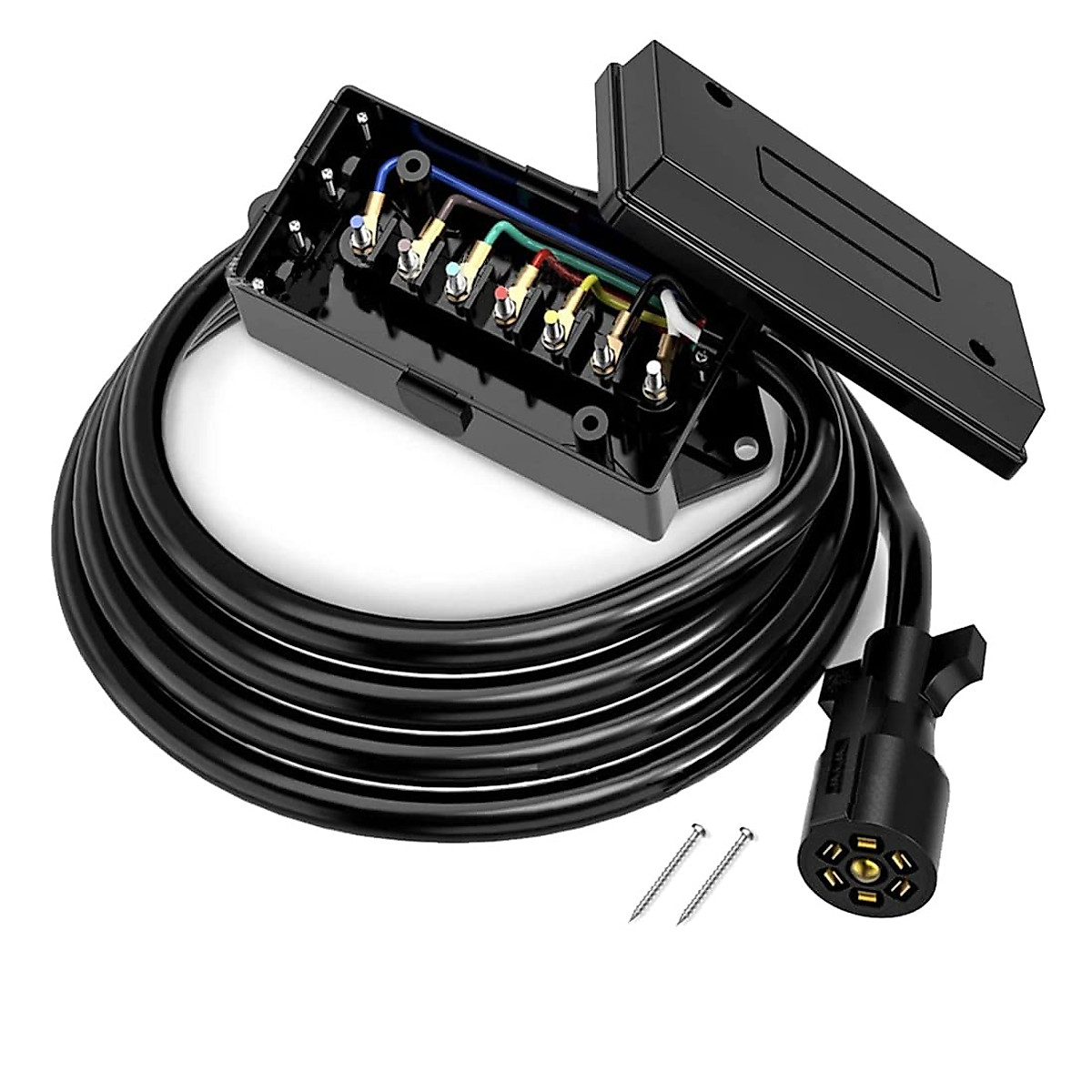 Posris 7 Way Trailer Plug Inline Trailer Cord with Junction Box for RV Trailers, Campers, Caravans, Food Trucks