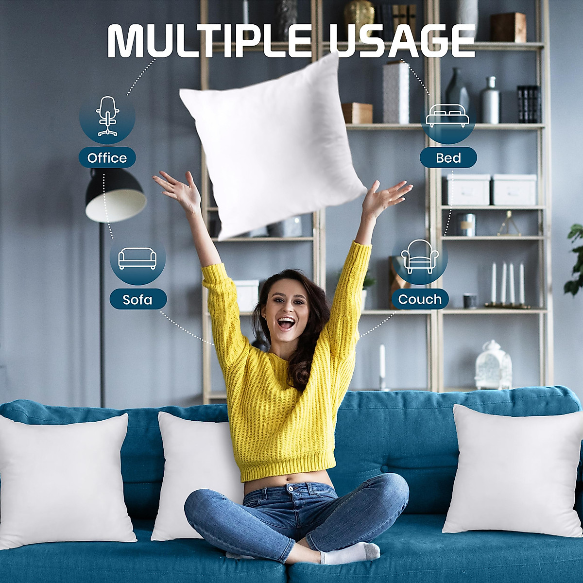 Utopia Bedding Throw Pillow Inserts (Set of 4, White), 18 x 18 Inches Pillow Inserts for Sofa, Bed and Couch Decorative Stuffer Pillows