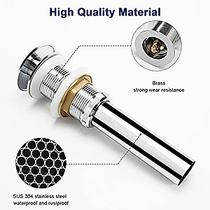 NearMoon Bathroom Pop up Drain, Brass Sink Drain Strainer for Bathroom Assembly Stopper Vessel Sink, Anti-Clogging (Without Overflow, Chrome Finish)