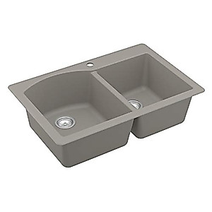 Karran QT-610 Drop-In Quartz Composite 33 in. 1-Hole 60/40 Double Bowl Kitchen Sink in Concrete
