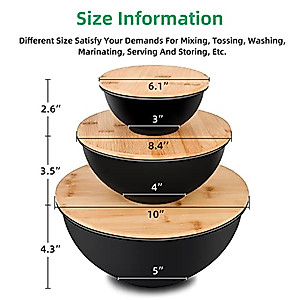 XUEJUN Salad Bowl with Lid - 10 Inch Large Salad Bowl Set of 3, Bamboo Fiber Mixing Bowl Set for Preparing & Serving Salad, Pasta, Fruits, Vegetables, Popcorn and Chips