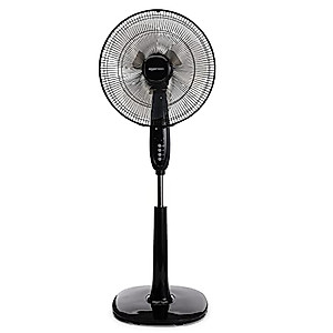 Amazon Basics Oscillating Dual Blade Standing Pedestal Fan with Remote - 16-Inch, Black